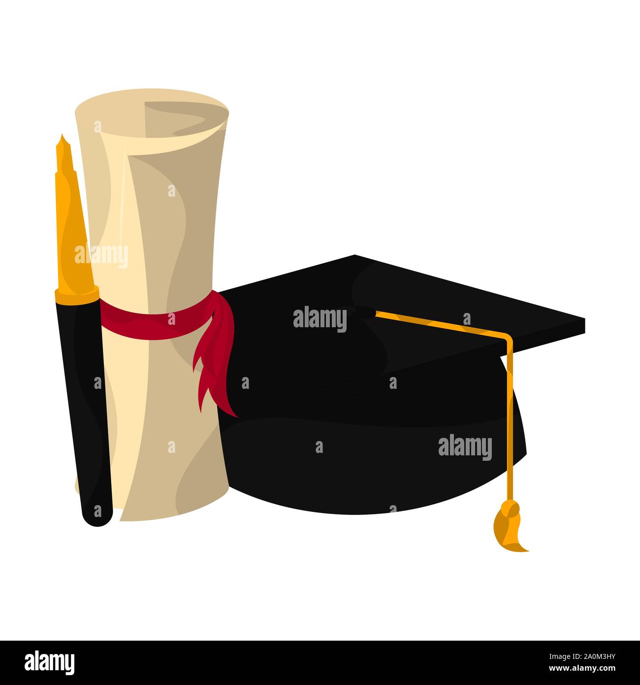 Graduation cap, diploma and pen. Graduation concept - Vector Stock ...