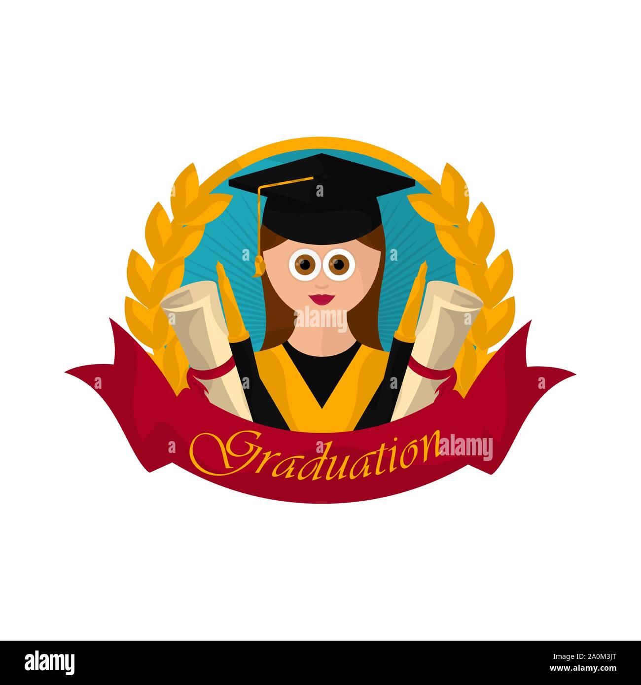 Graduation label with a young woman graduate - Vector Stock Vector ...
