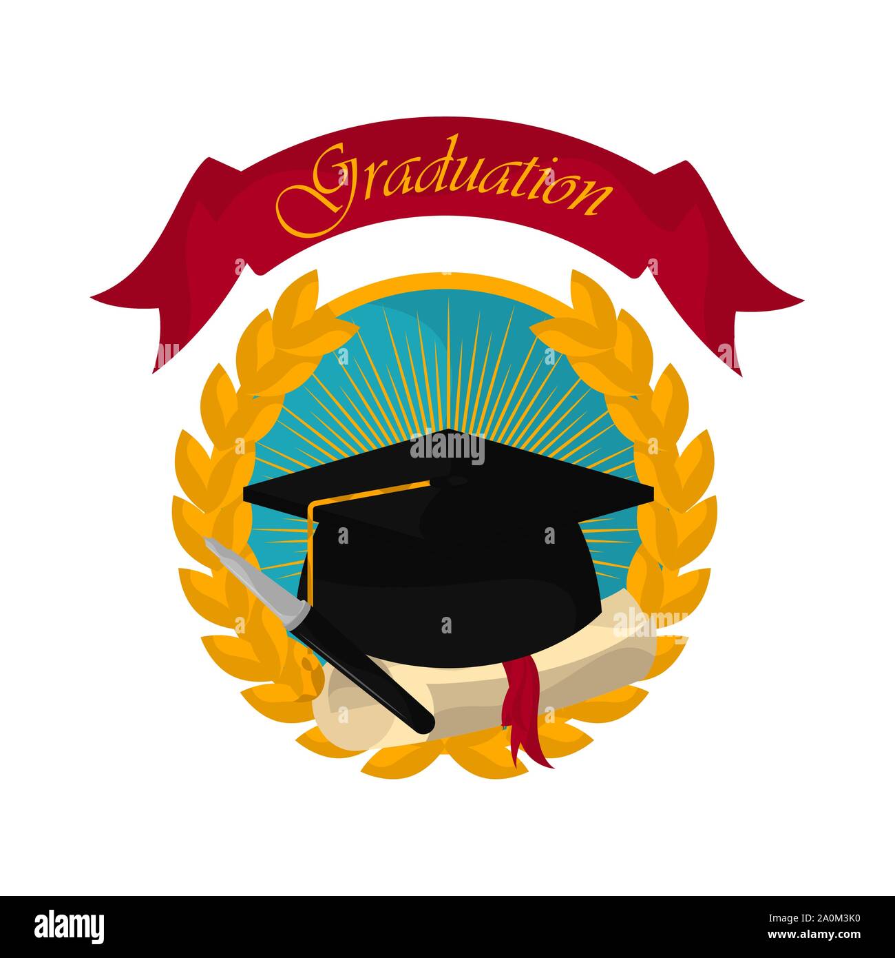 Graduation cap with a diploma in a laurel wreath label. Graduation ...