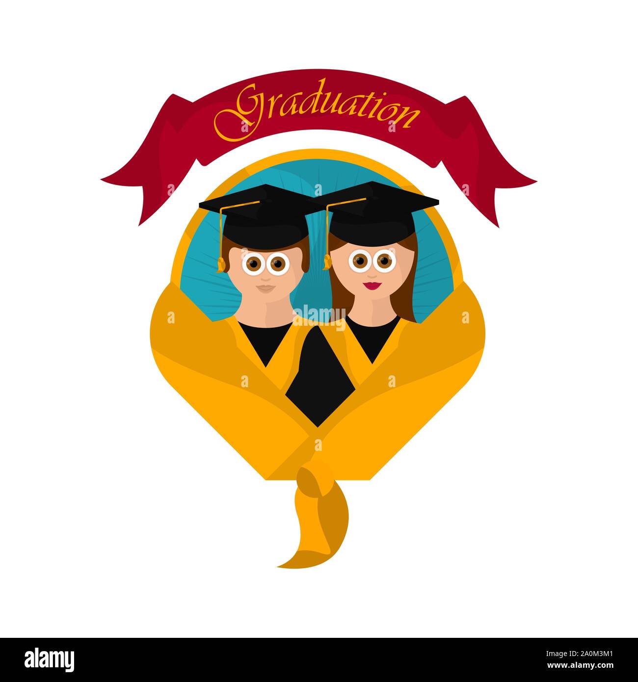 Graduation label with a young couple graduate - Vector Stock Vector ...