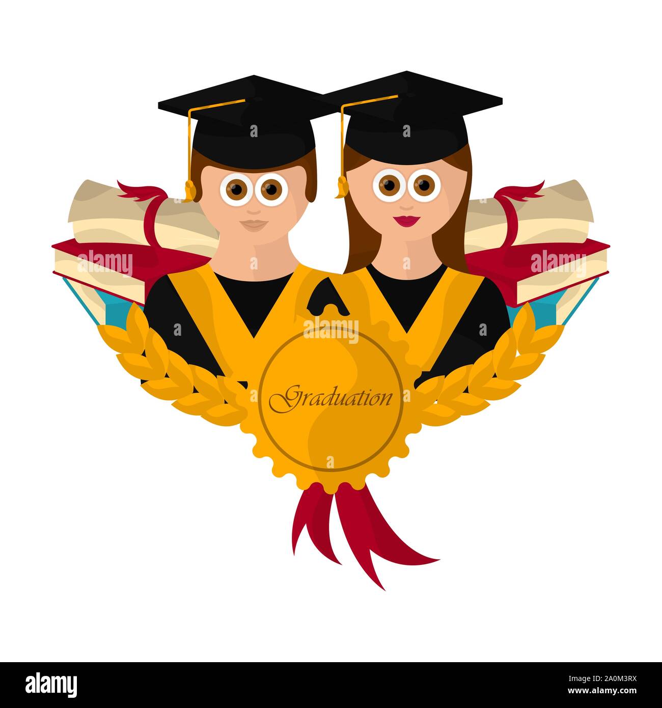 Graduation label with couple graduate and graduation certificates ...