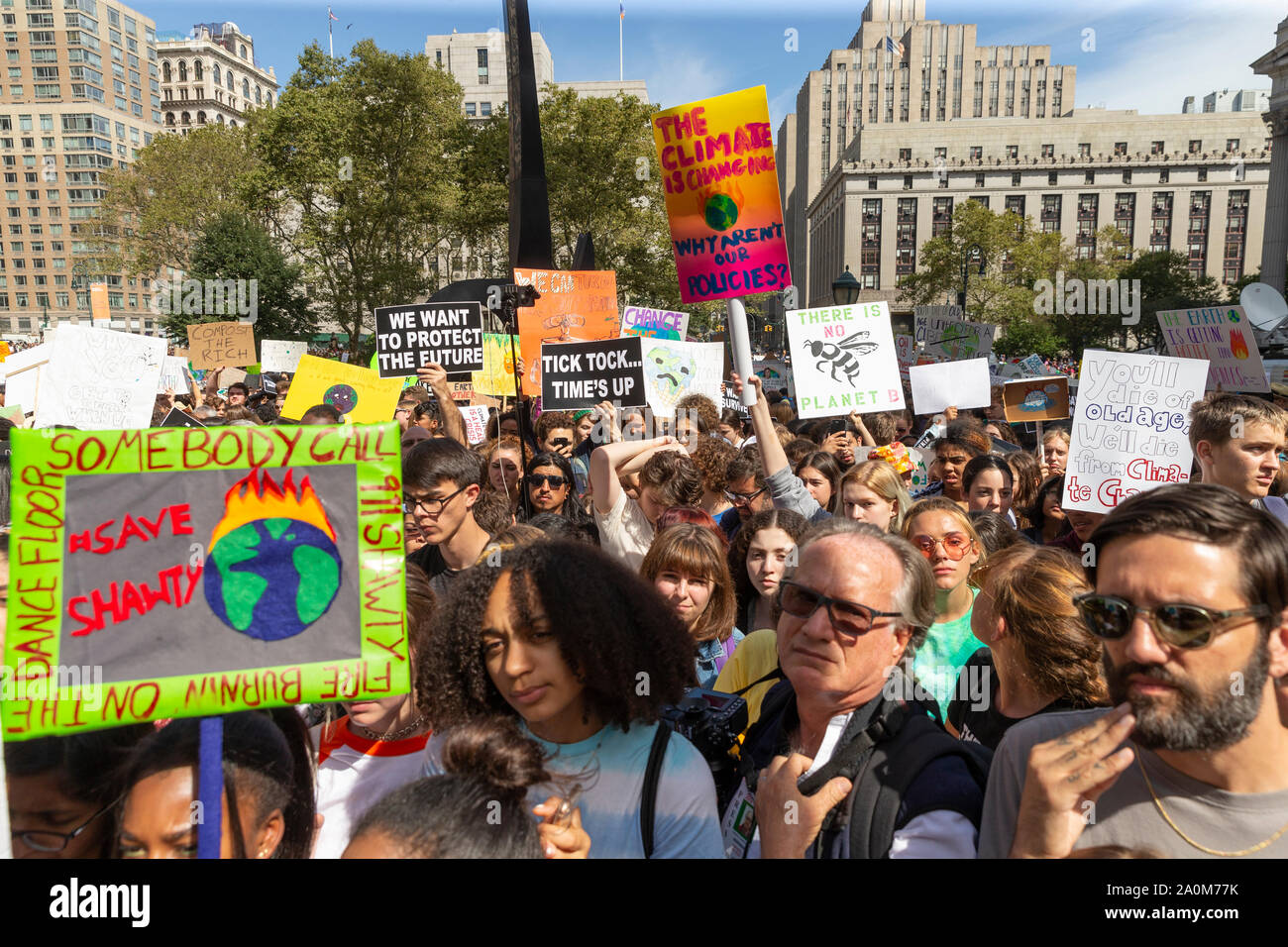 New York, NY - September 20, 2019: Protesters gather during NYC Climate ...
