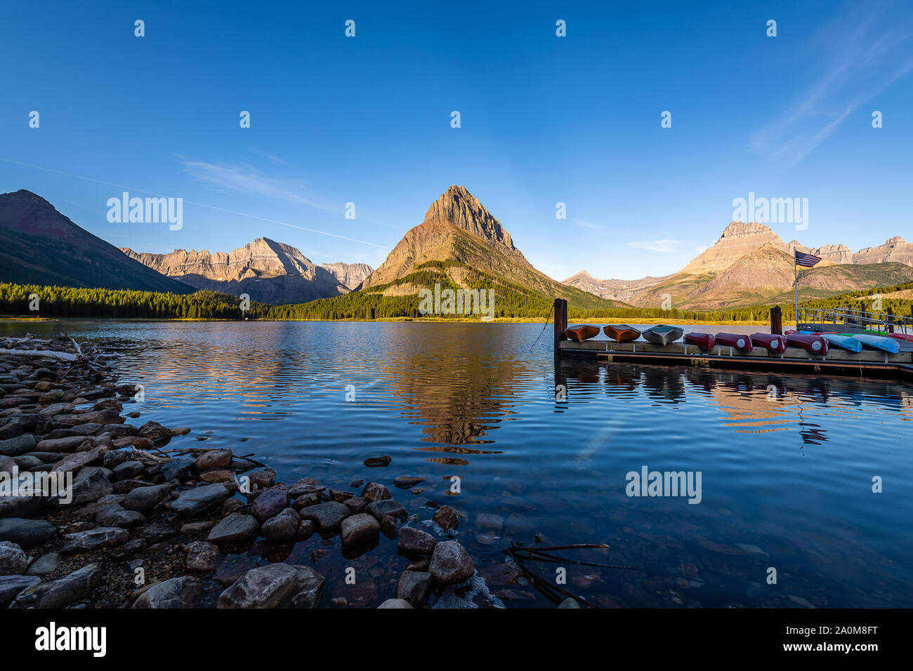 Swiftcurrent Lake at Sunrise, Glacier National Park Stock Photo - Alamy