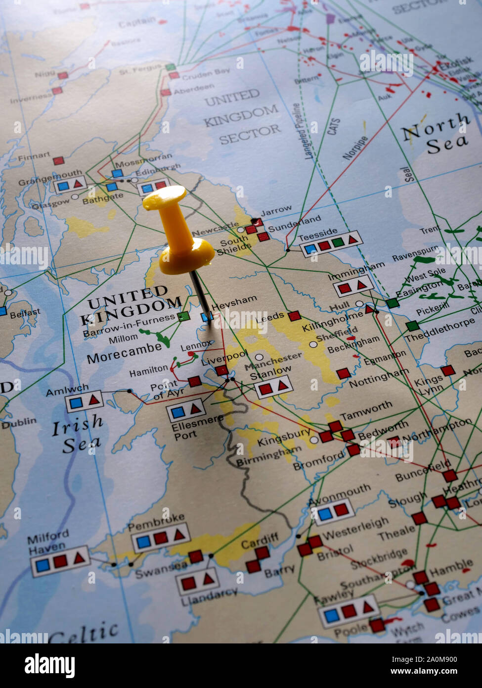 Close up of a map marked using a push pin Stock Photo - Alamy