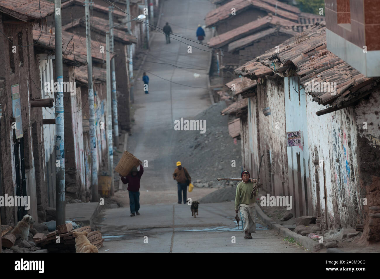 Yaurisque, Peru - August 15 2011: The streets of a very poor town in ...