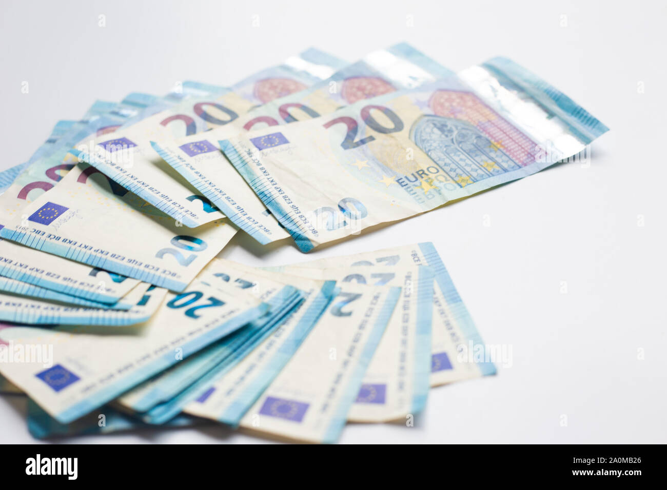 Pile of Euro money note bills on white background, European money Stock ...