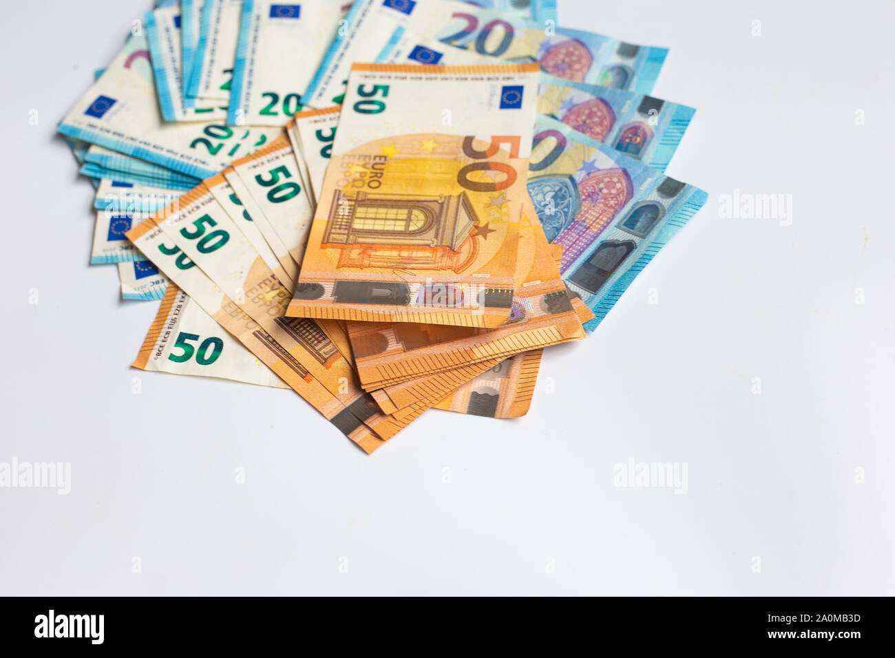 Pile of Euro money note bills on white background, European money Stock ...