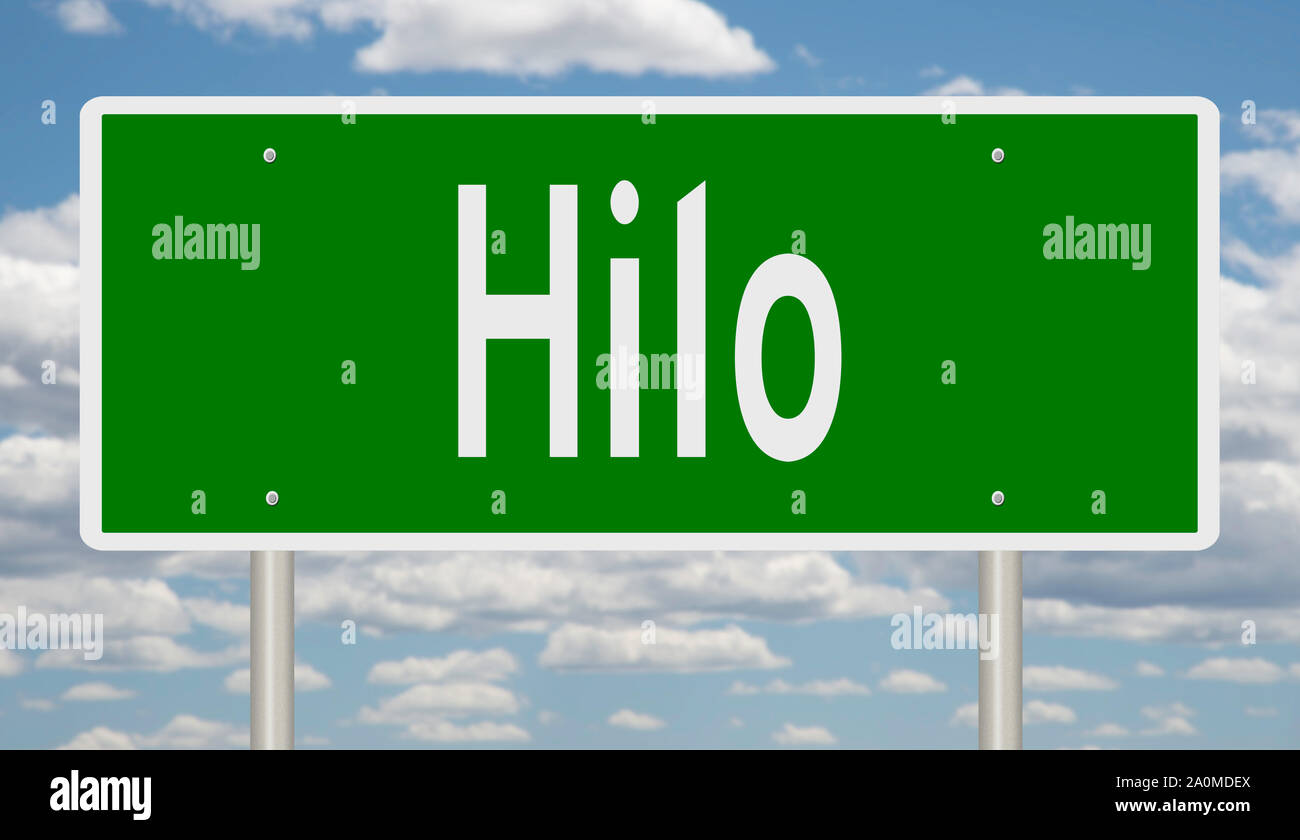 Rendering of a green road sign for Hilo Hawaii Stock Photo - Alamy
