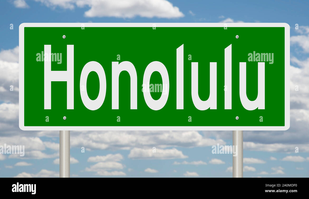 Rendering of a green road sign for Honolulu Hawaii Stock Photo - Alamy
