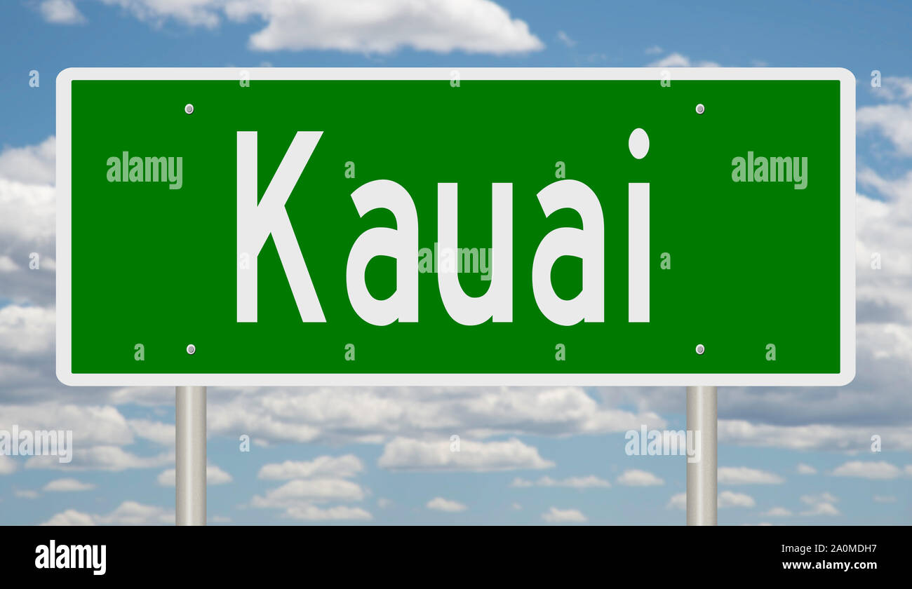 Rendering of a green road sign for Kauai Hawaii Stock Photo - Alamy