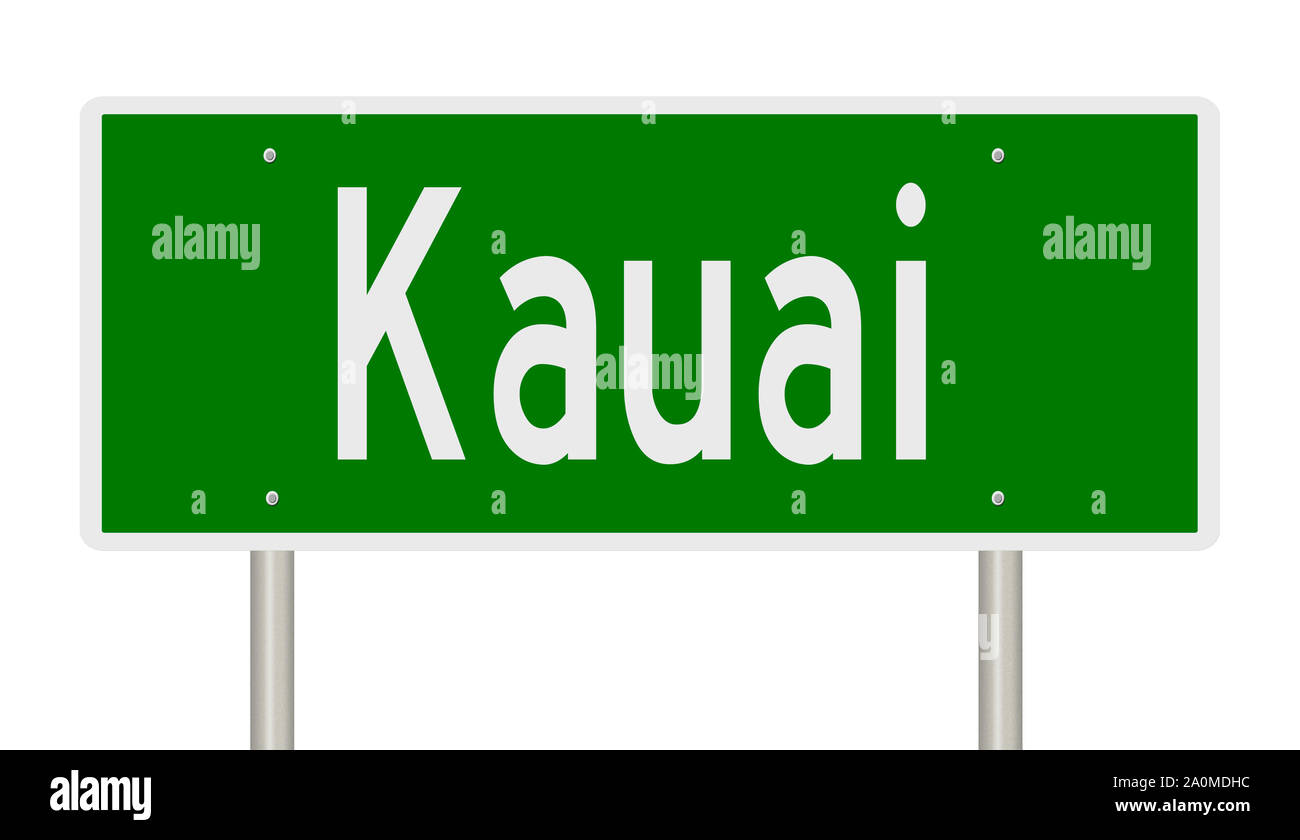 Rendering of a green road sign for Kauai Hawaii Stock Photo - Alamy