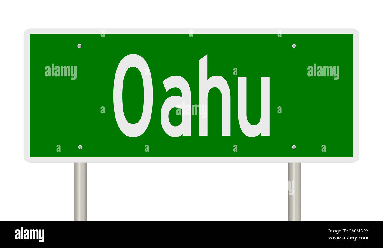 Rendering of a green road sign for Oahu Hawaii Stock Photo - Alamy