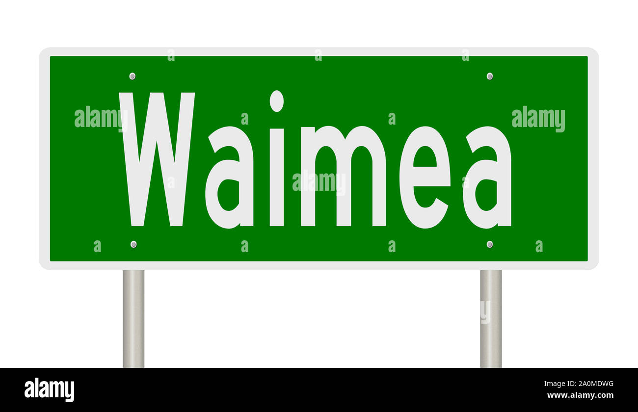Rendering of a green road sign for Waimea Hawaii Stock Photo - Alamy