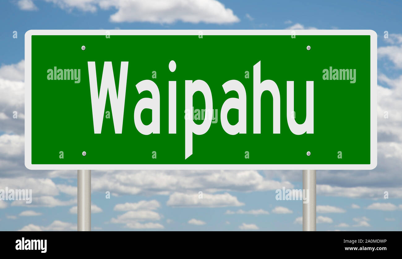 Rendering of a green road sign for Waipahu Hawaii Stock Photo - Alamy