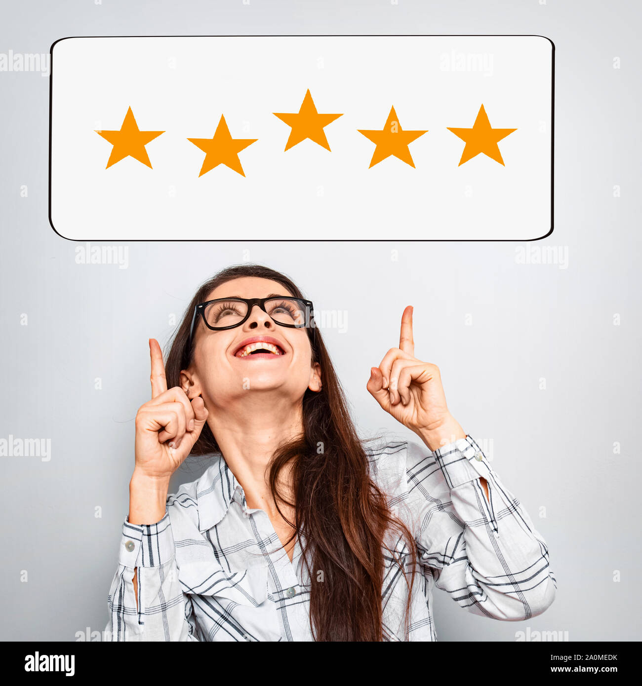 The best rating, evaluation. Business confident happy woman voting the ...