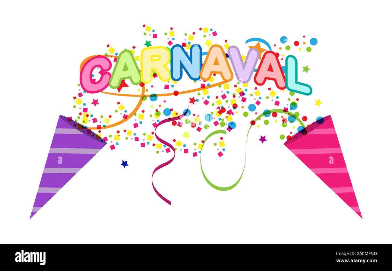 Colorful background with CARNIVAL inscription. Flat design, language ...