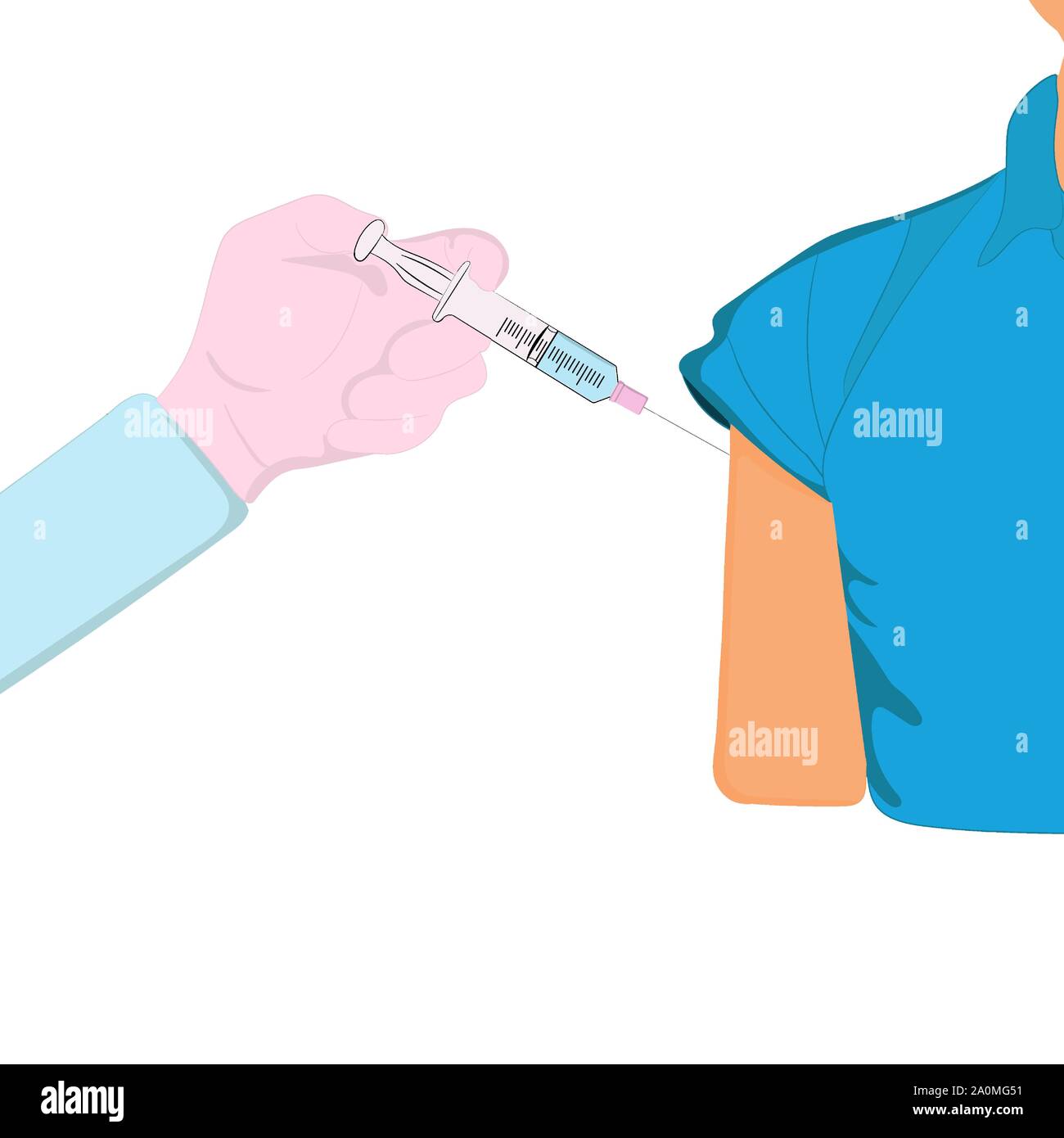 Close up Hand of Doctor makes an injection to arm of people ...