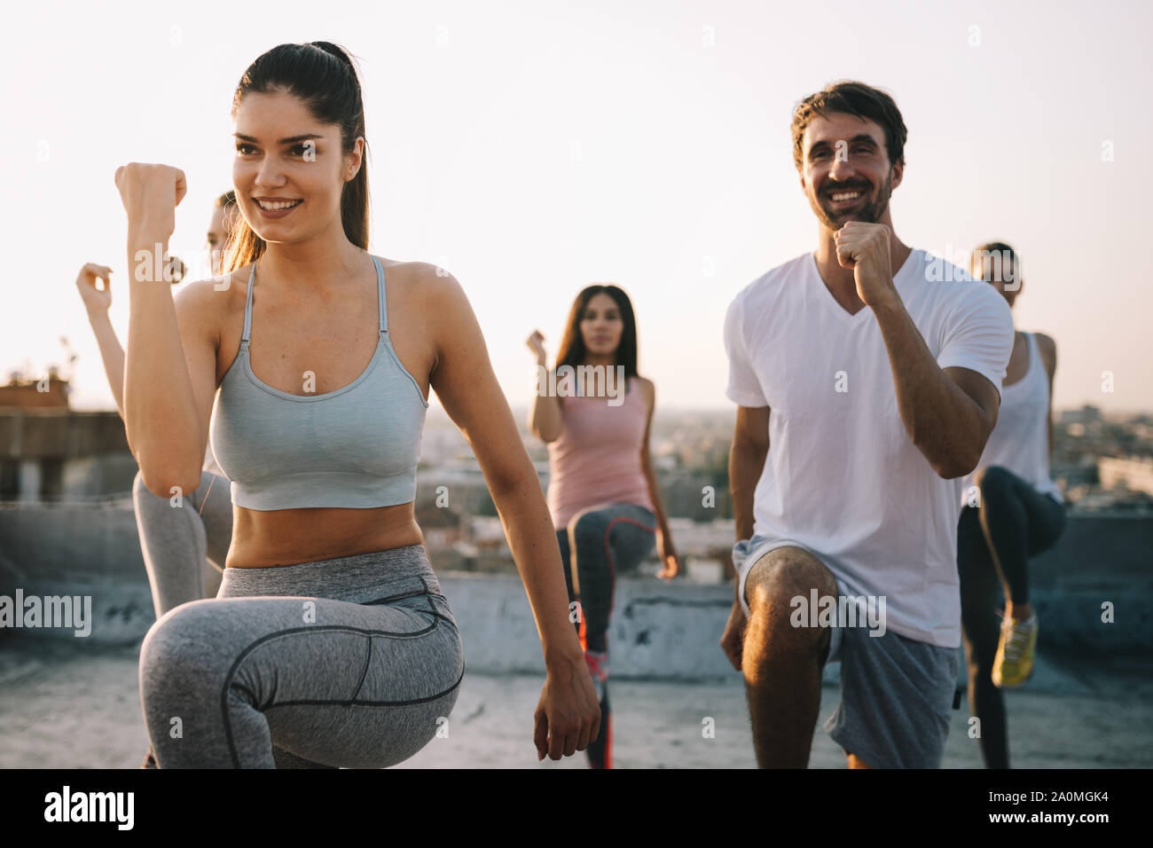 Group happy sporty friends hi-res stock photography and images - Alamy