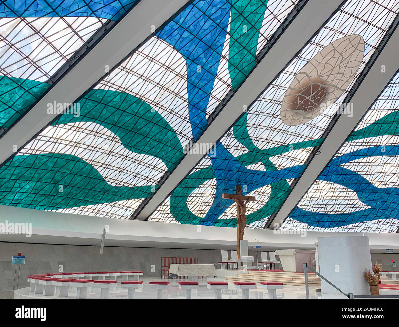 Inside view of the ceiling of The Cathedral of Brasilia designed by ...