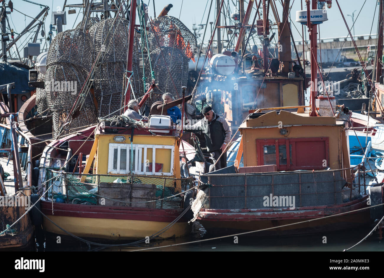 Mar del Plata, Argentina - August 22 2016: The owners of the boats ...