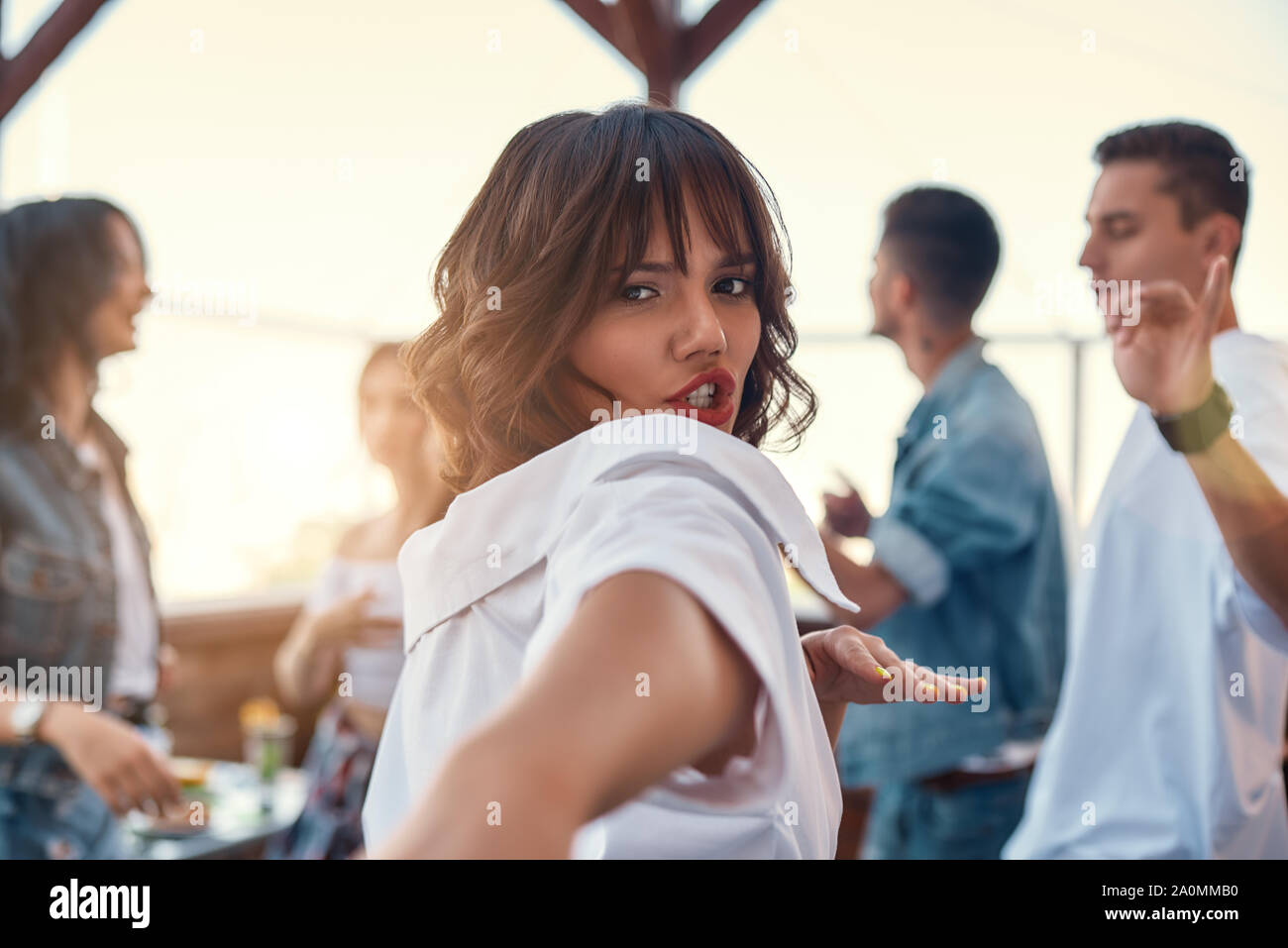 Caucasian woman dancing night outdoors hi-res stock photography and ...