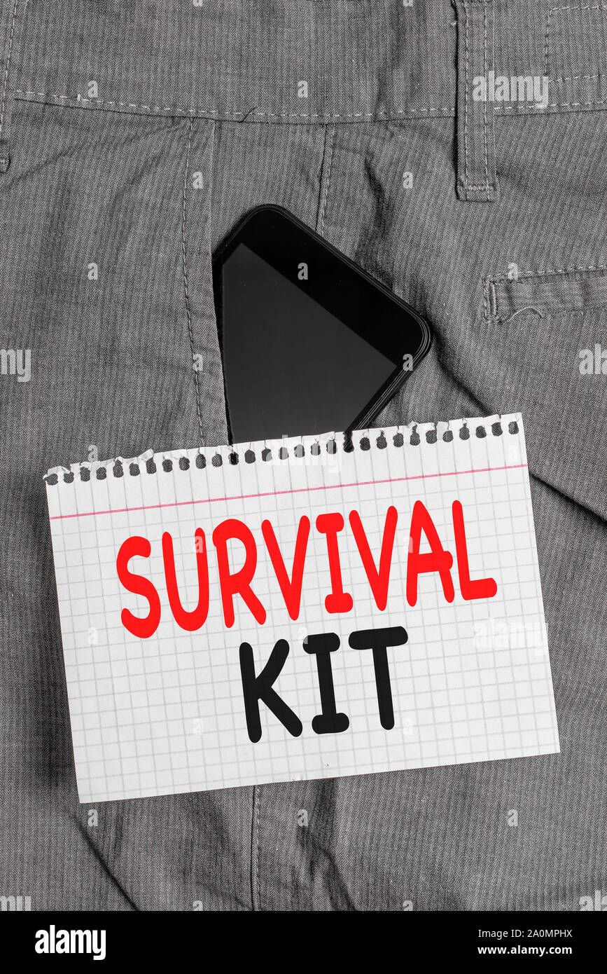 Handwriting text Survival Kit. Conceptual photo Emergency Equipment ...