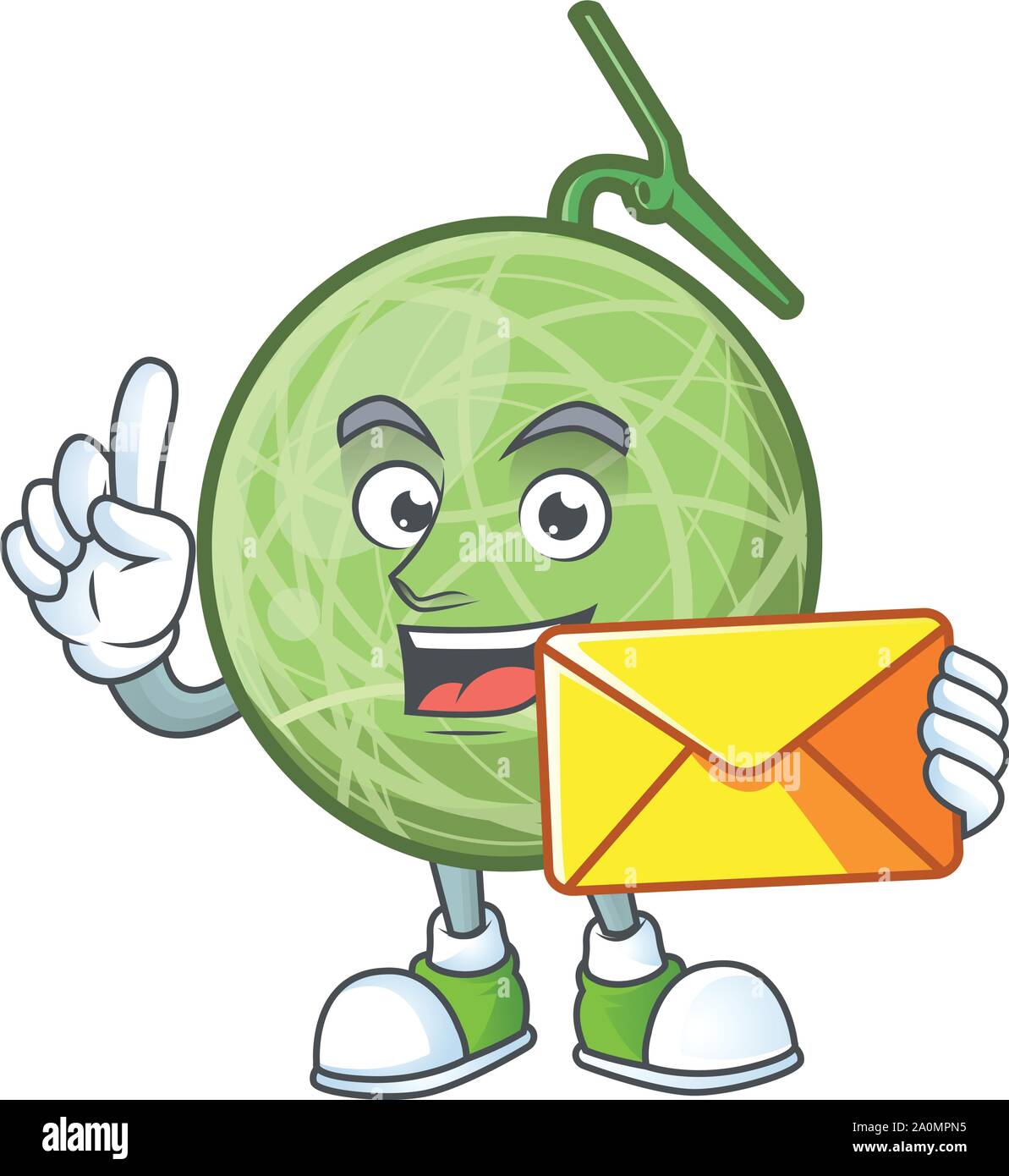 With envelope melon cartoon character on white background vector ...