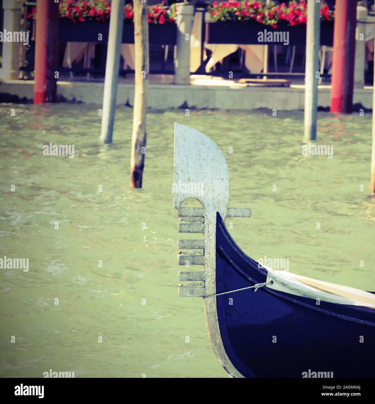 bow of the gondola with the characteristic shape in Venice in Italy ...