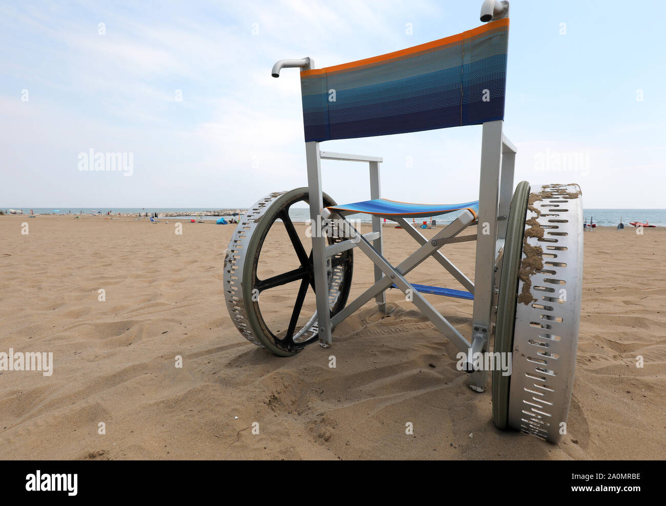 special wheelchair free for the disabled on the beach facing the sea ...