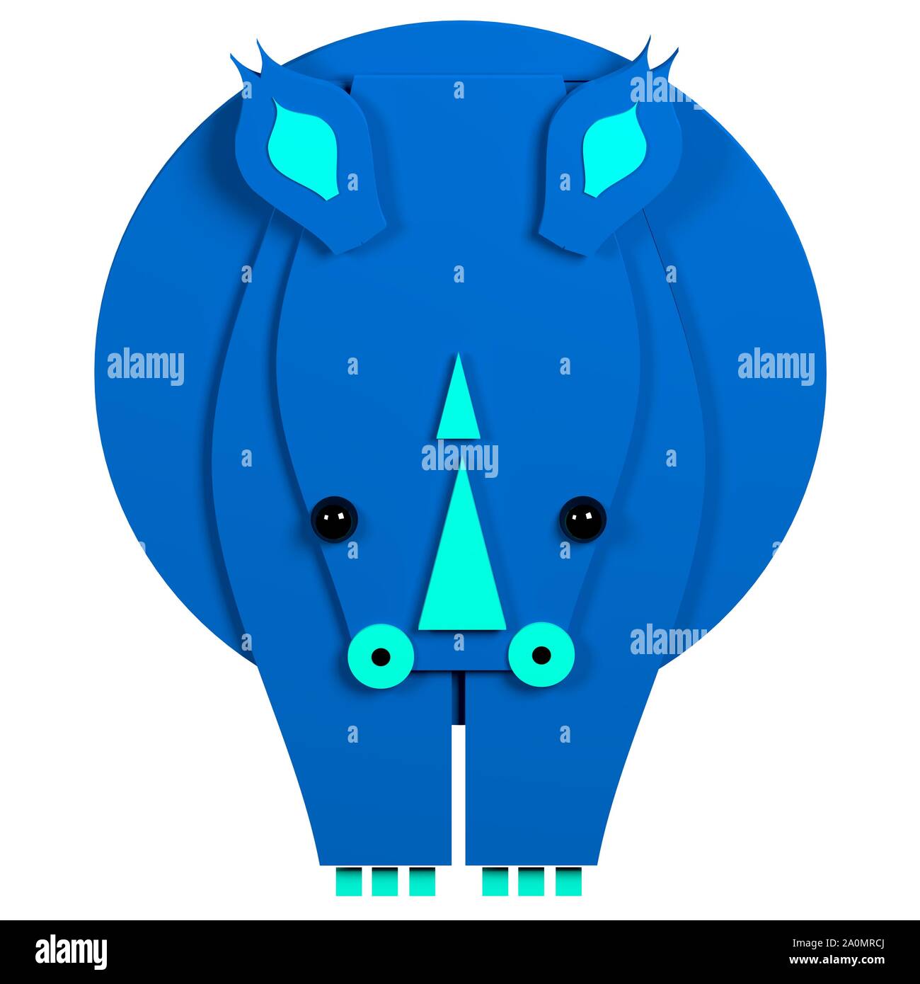 3D illustration, a stylized blue rhinoceros composed of geometric ...