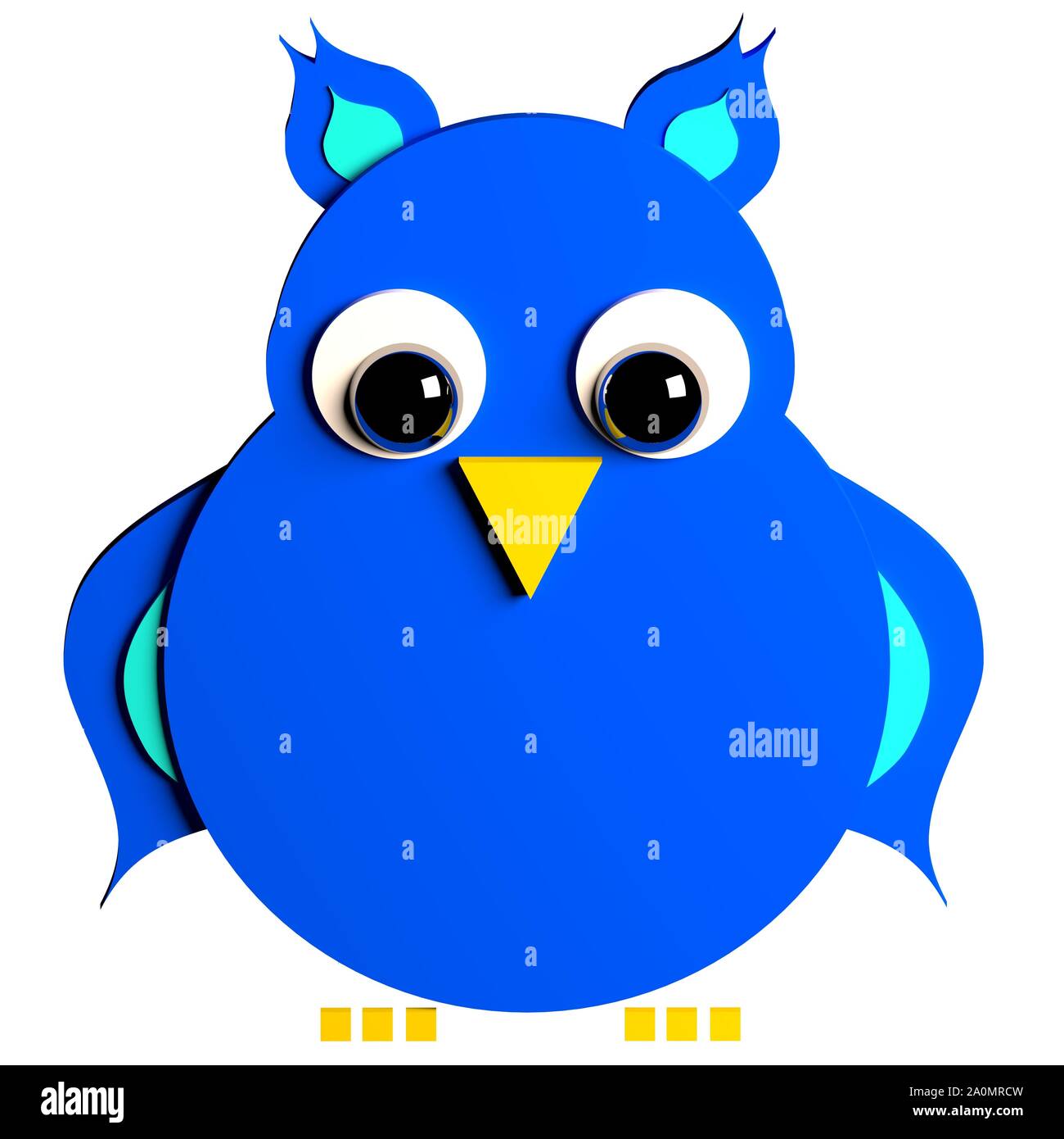 3D illustration, a stylized blue owl composed of geometric shapes ...