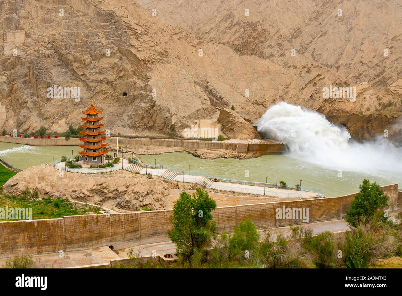 Hotan Wuluwati Hydroelectric Power Generation Dam High Angle View of ...