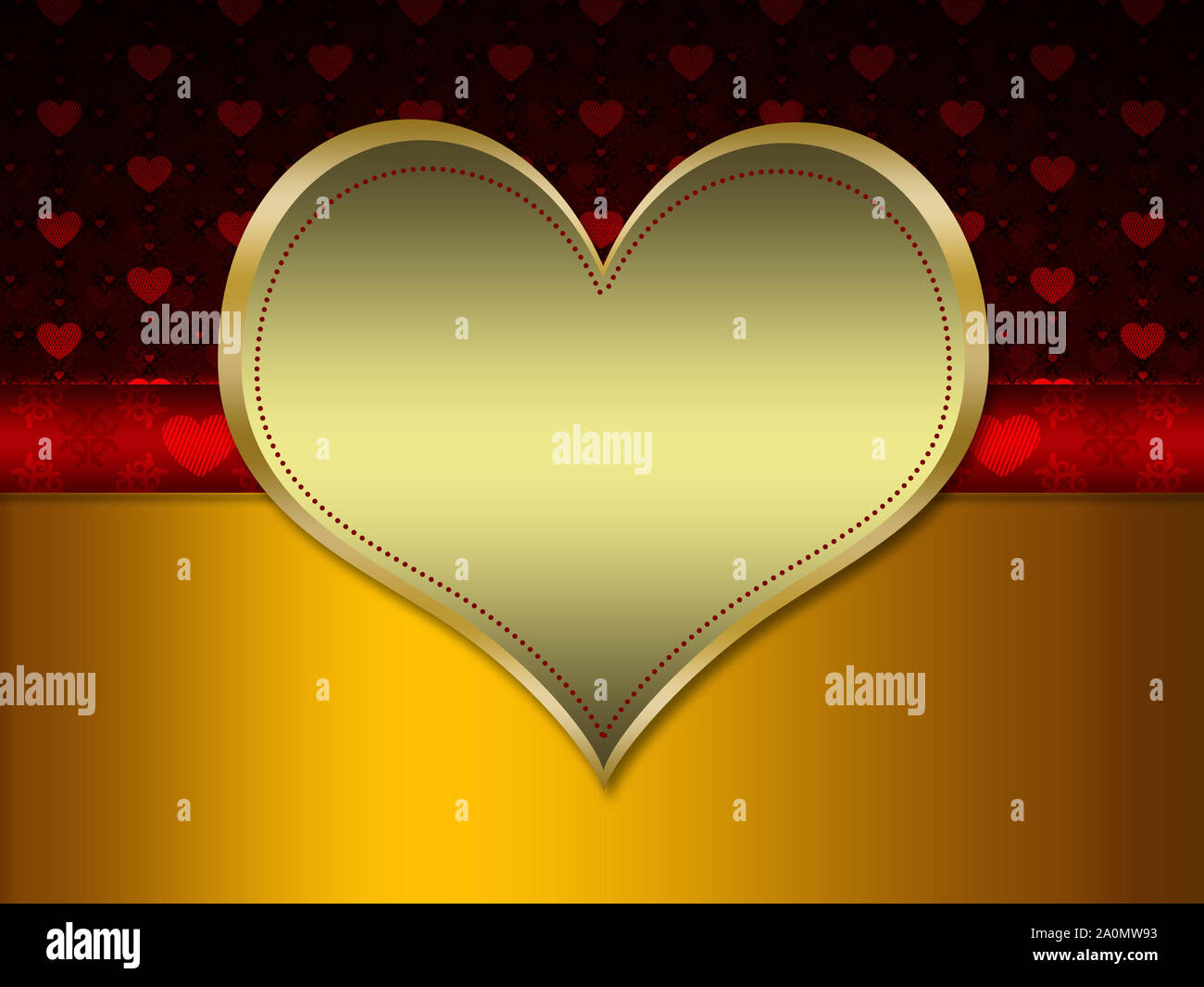 Illustration of grunge red hearts pattern with big gold heart ...