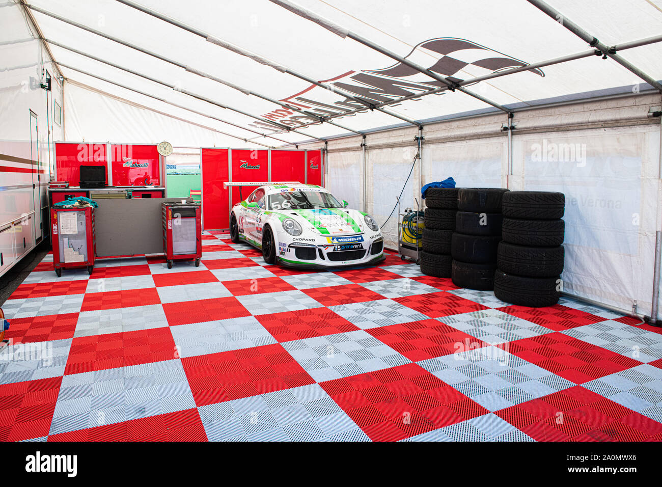 Vallelunga, Italy september 14 2019.Wide shot full length of Porsche ...