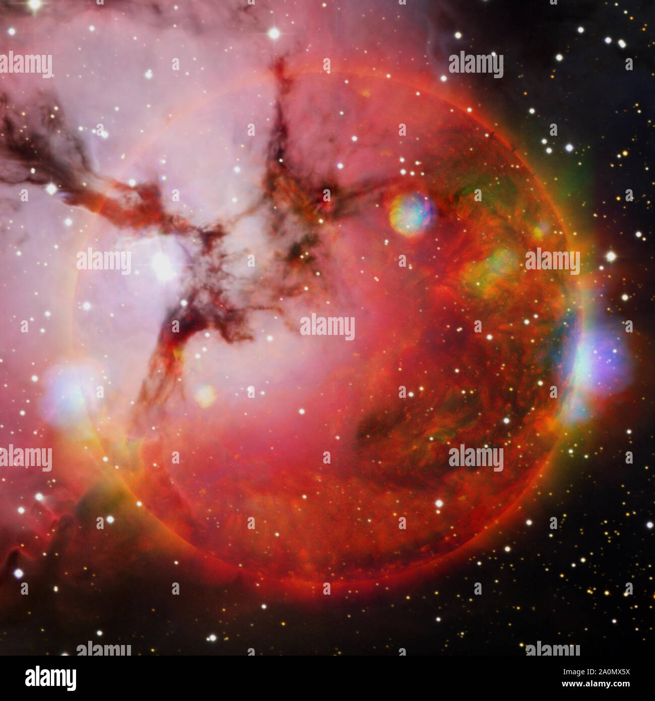 Extremely hot star. Flaring of Sun. Beauty of endless universe ...