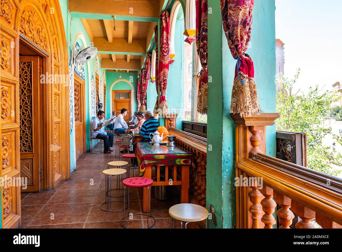 Kashgar Famous Hundred Year Old Tea House with Uyghur People Playing ...