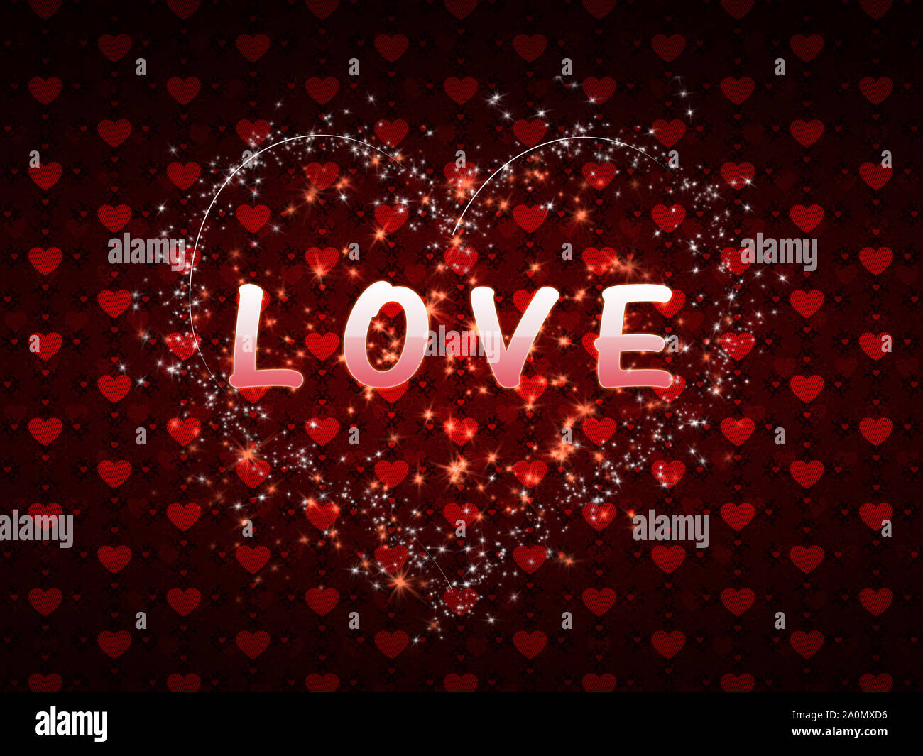 Illustration of grunge red hearts pattern with love word background ...