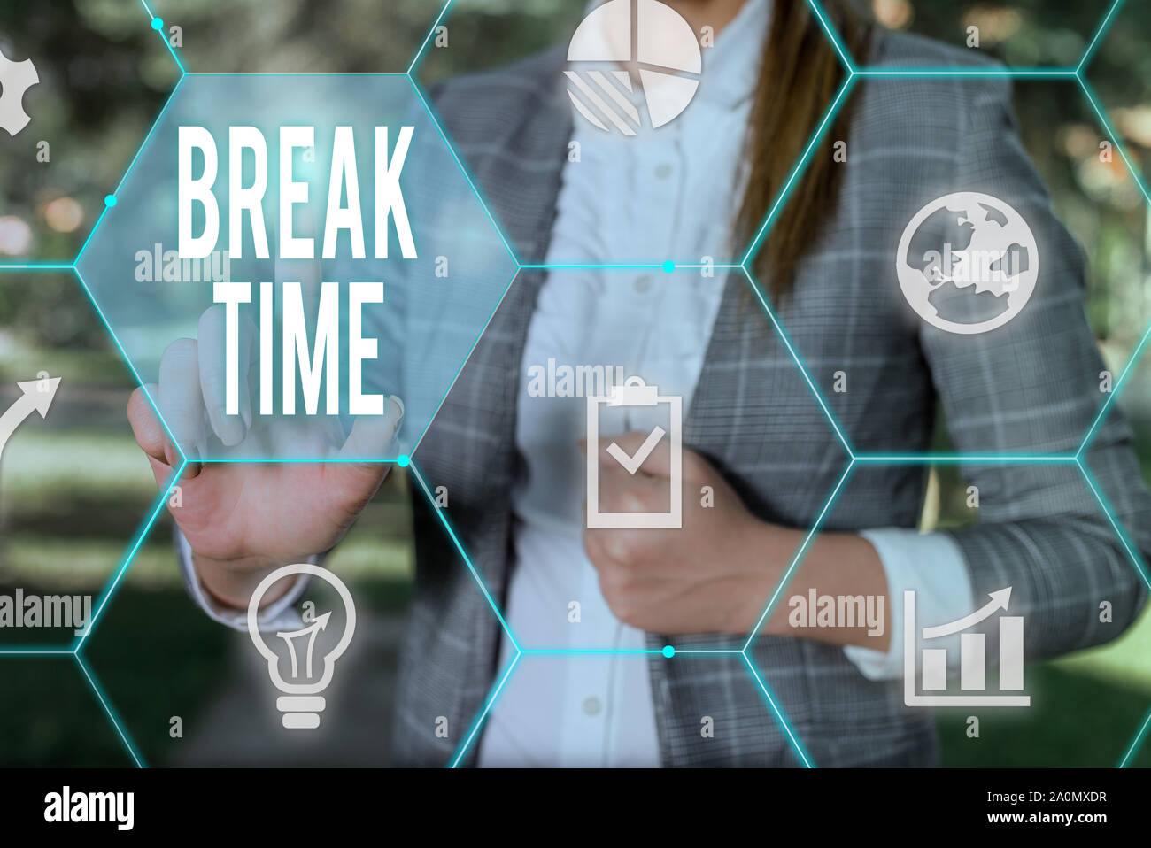 Conceptual hand writing showing Break Time. Concept meaning Period of ...