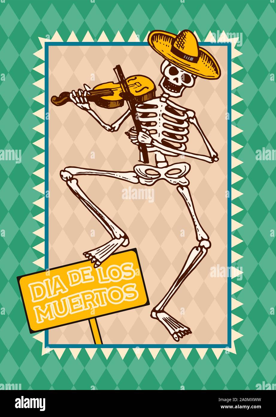 Day of the Dead Posters on a colored background. Skeletons dance and ...