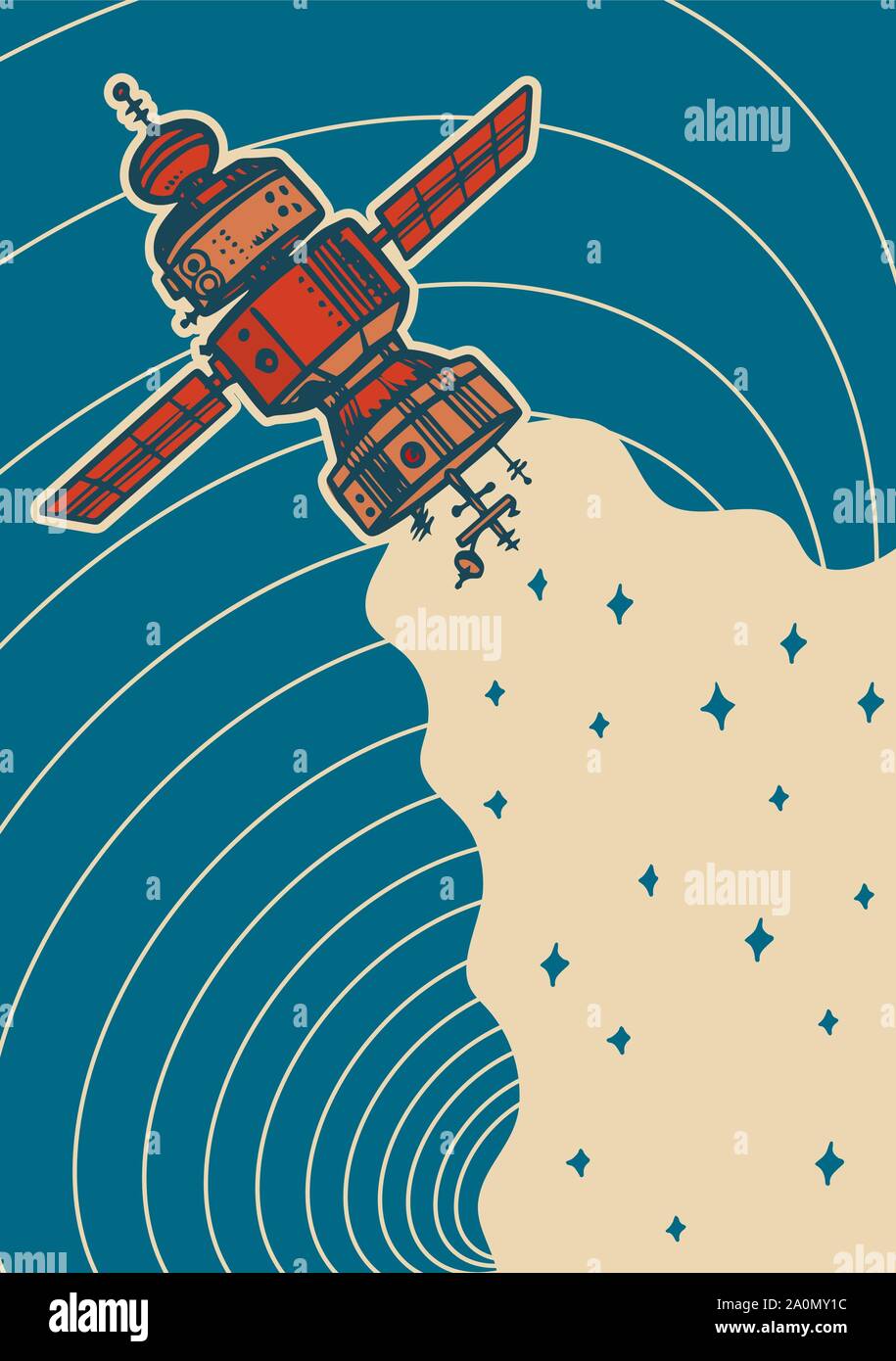 Set of vintage space banners. Galaxy Poster in retro style. Planets and universe, astronaut or ...