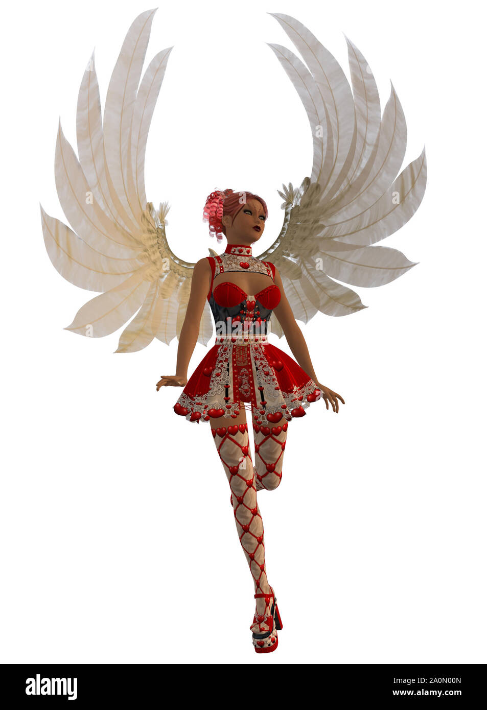 Digitally rendered illustration of a dancing cupid girl on white ...
