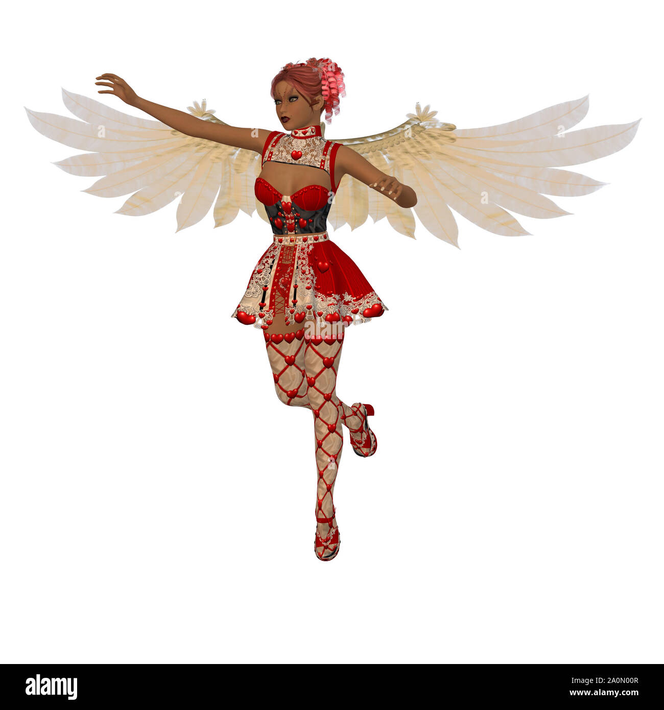 Digitally rendered illustration of a dancing cupid girl on white ...