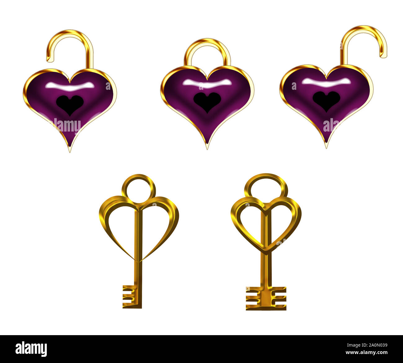 three heart shaped locks and two golden keys Stock Photo - Alamy