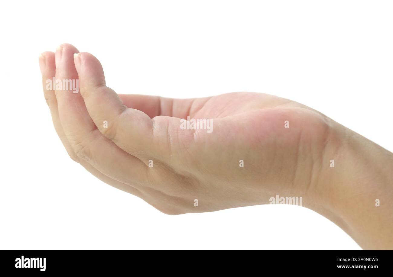 Open Empty Hand Reaches Out Against Isolated on White Background Stock ...