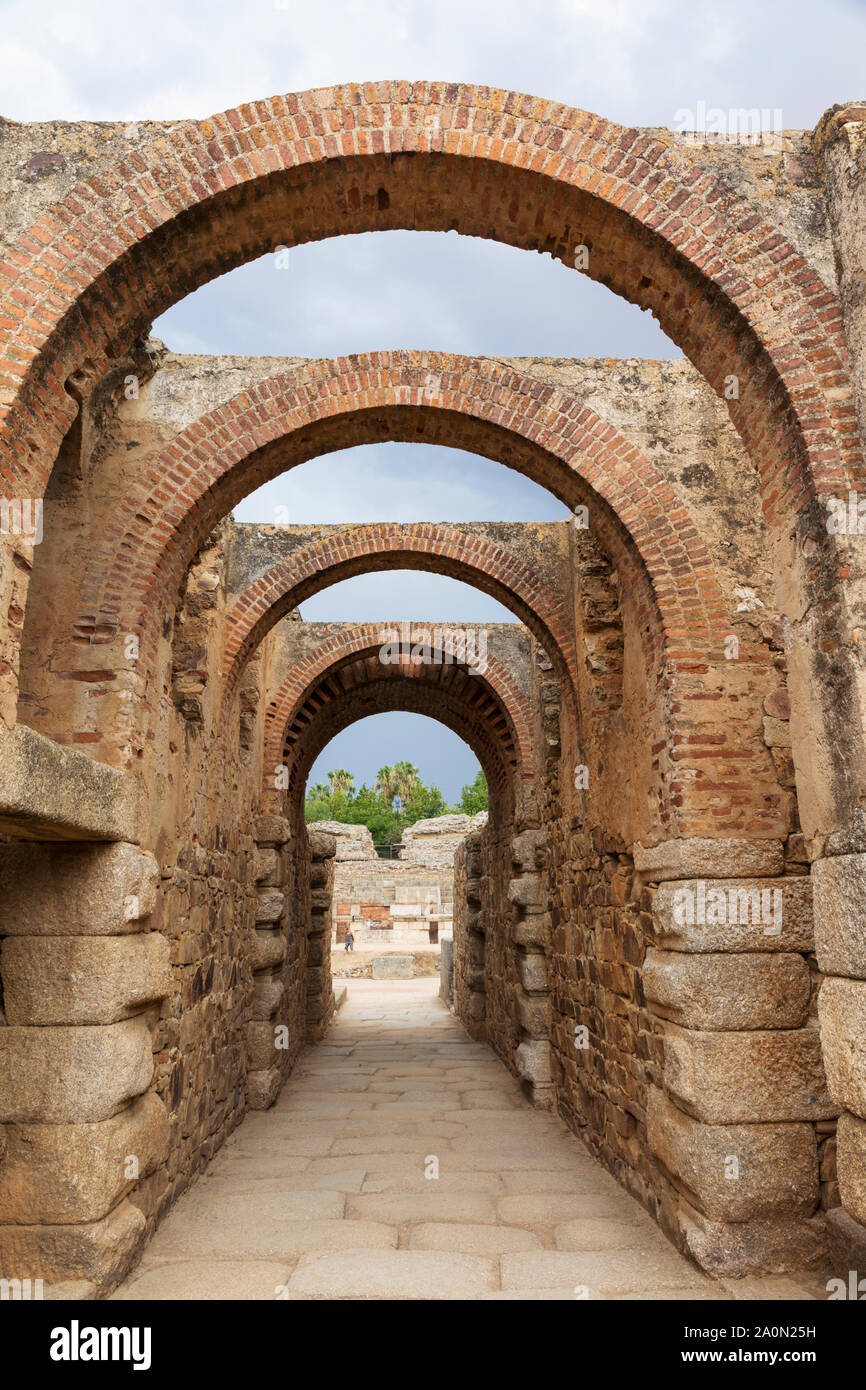 Entrance to the Roman amphitheatre, Merida, Badajoz Province ...