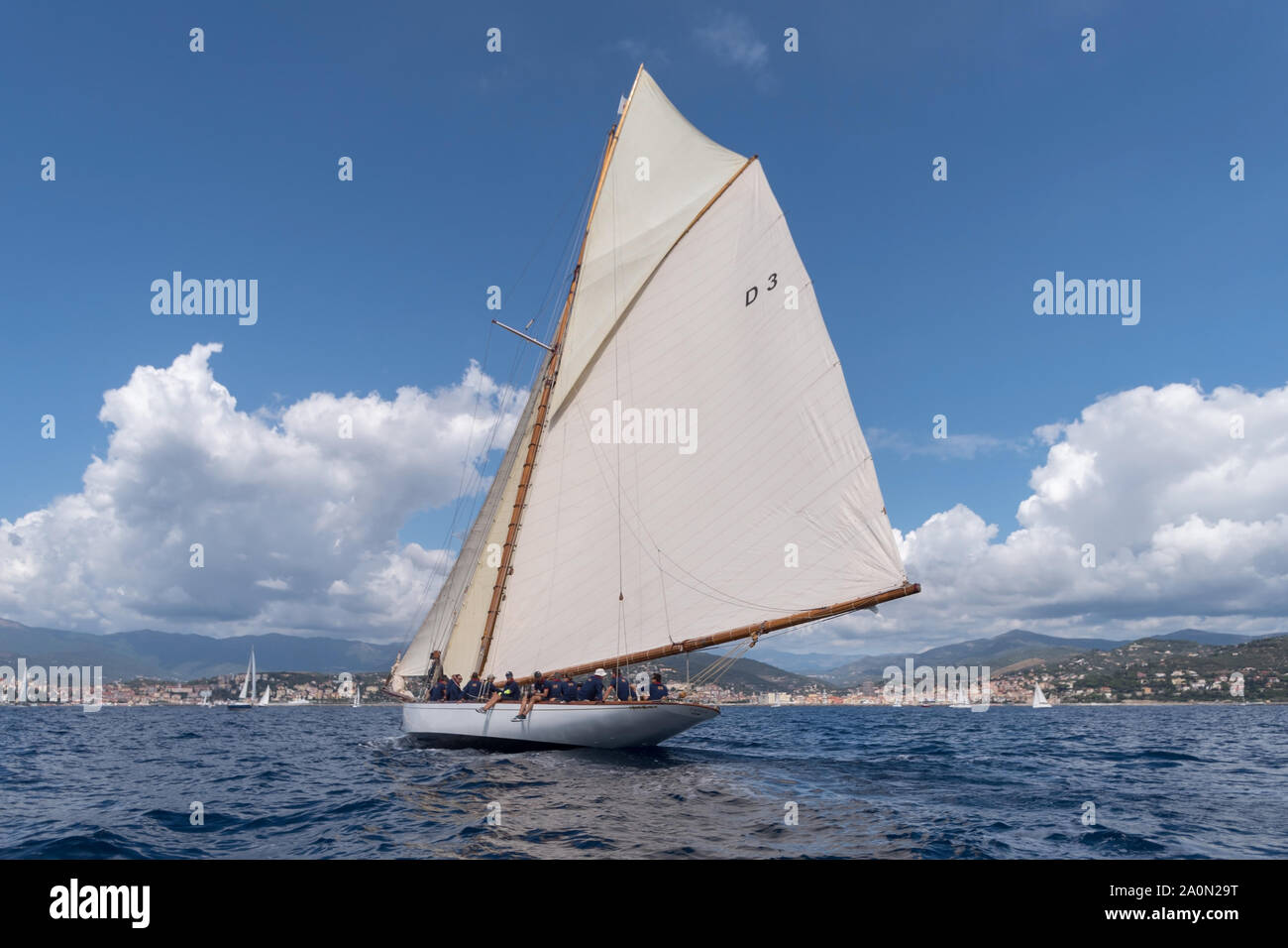 Tuiga sailboat, flagship of the Monaco Yacht Club, during racing in ...
