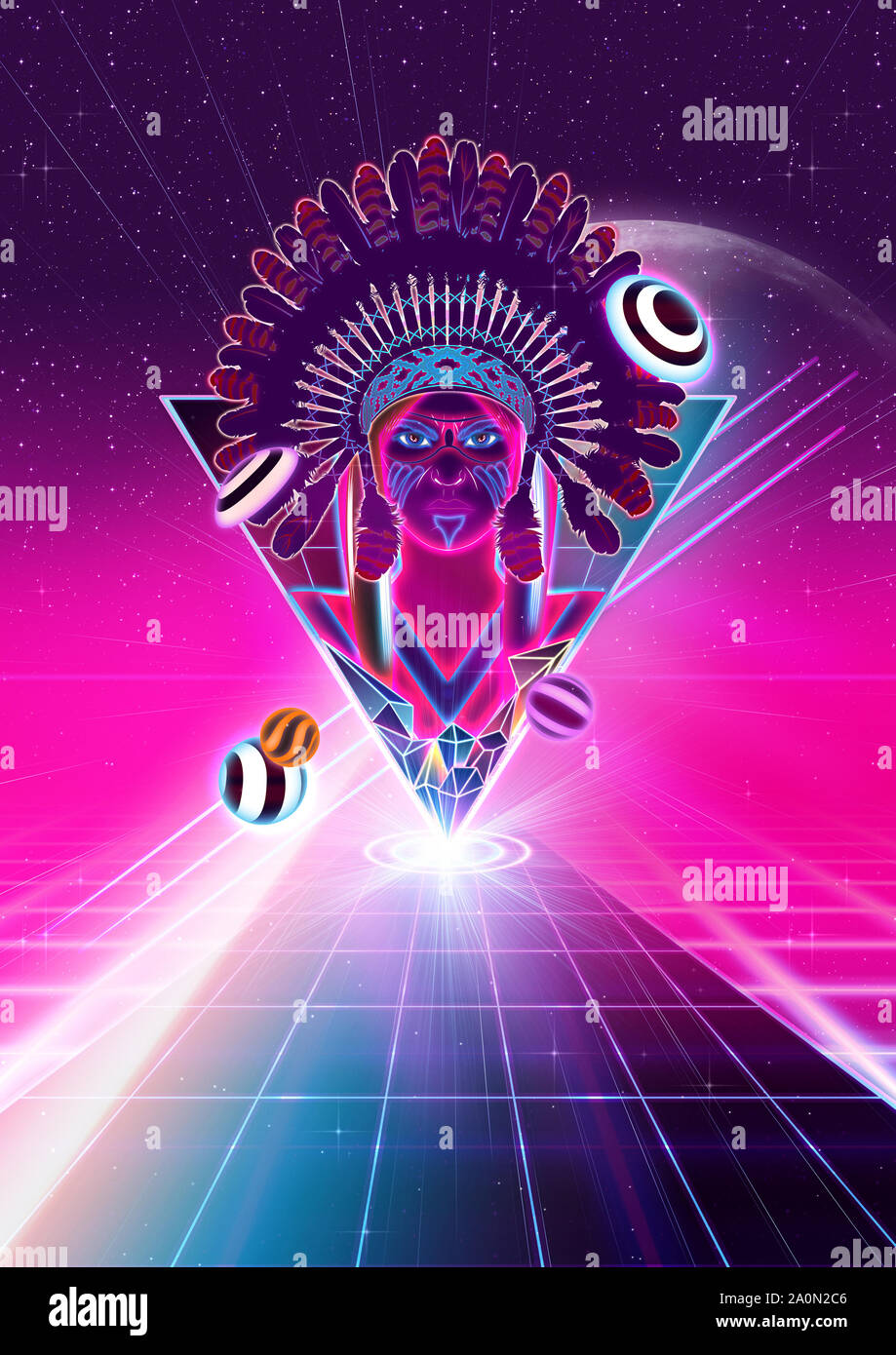 Glowing futuristic background with native american man design, 3d ...