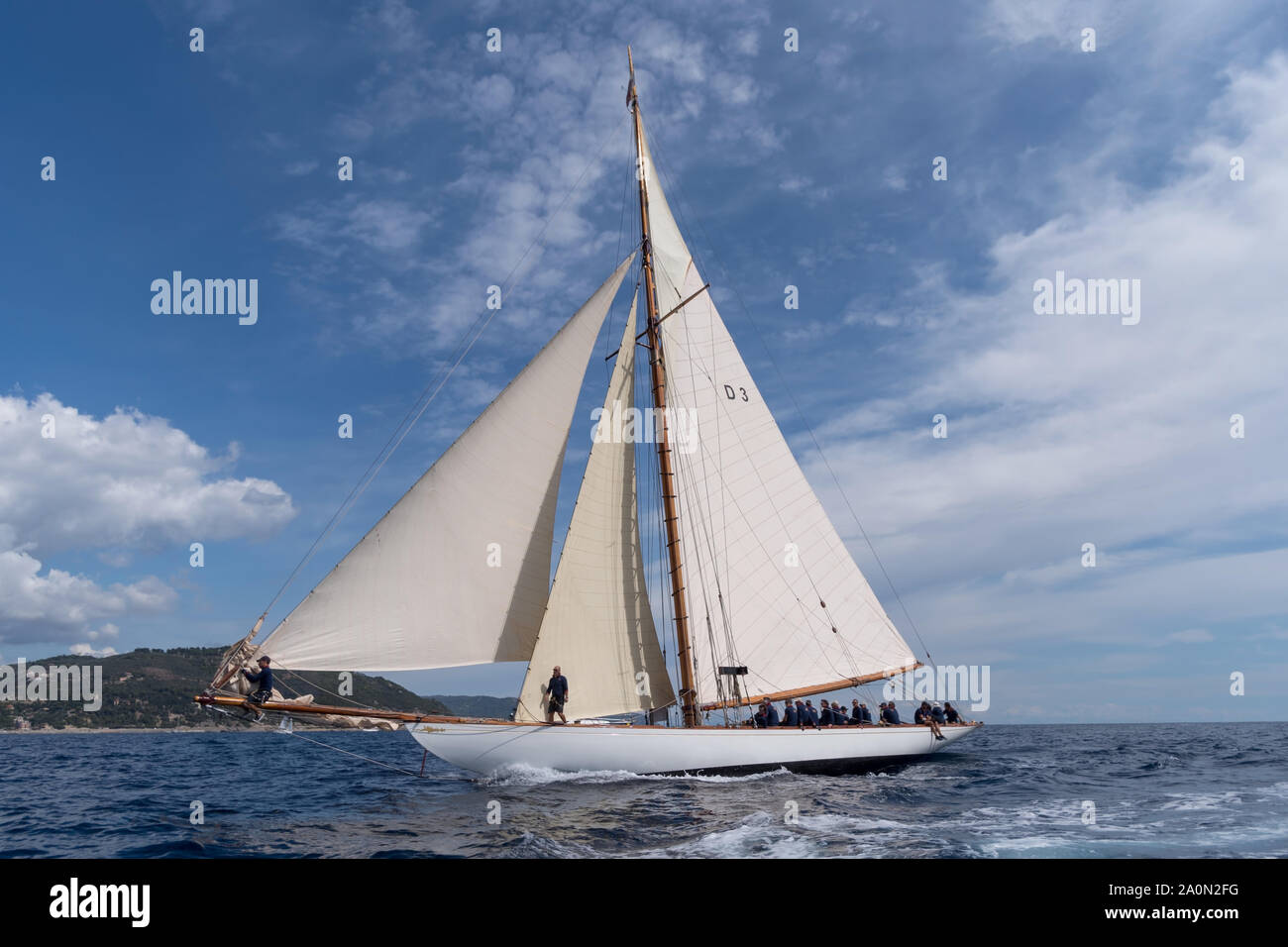 Tuiga sailboat, flagship of the Monaco Yacht Club, during racing in ...