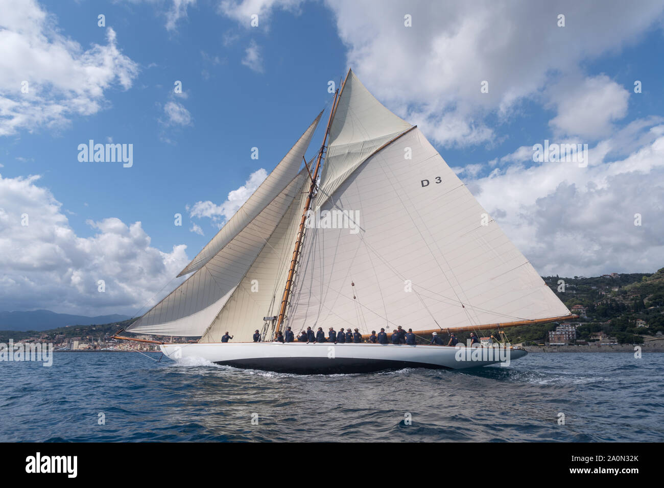 Tuiga sailboat, flagship of the Monaco Yacht Club, during racing in ...