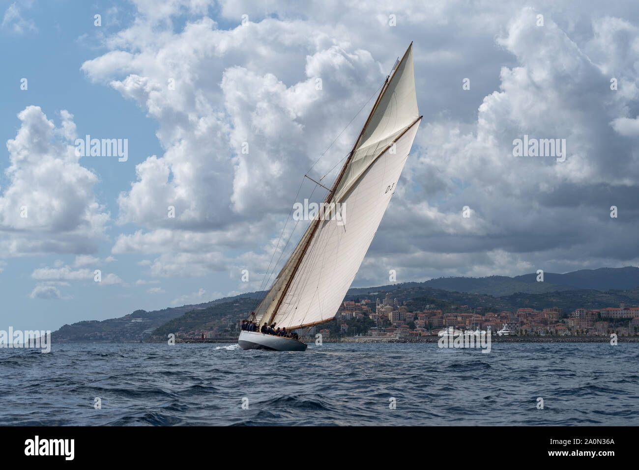 Tuiga sailboat, flagship of the Monaco Yacht Club, during racing in ...